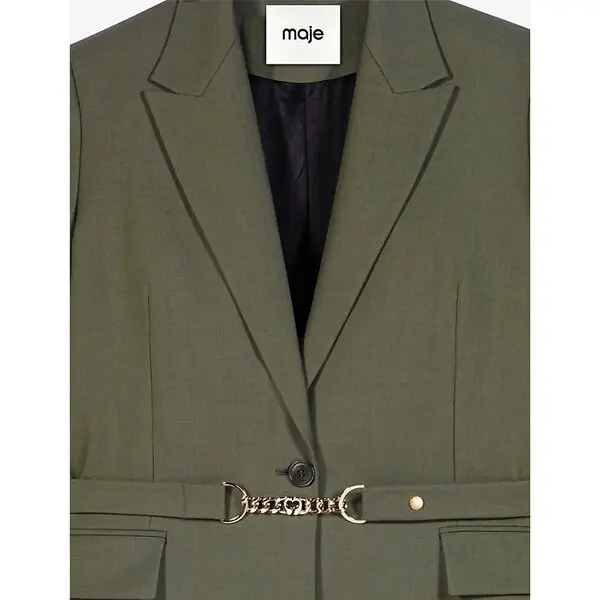 Maje Chain-embellished Single-breasted Stretch Wool-blend Suit Jacket