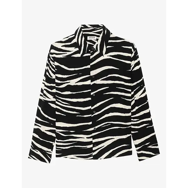 Zadig&Voltaire Tyrica Zebra-print Long-sleeve Satin Shirt - Black