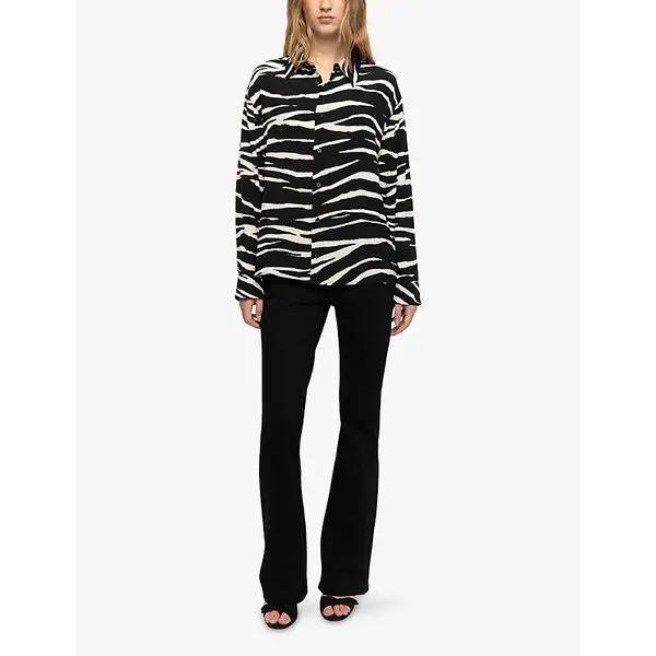 Zadig&Voltaire Tyrica Zebra-print Long-sleeve Satin Shirt - Black