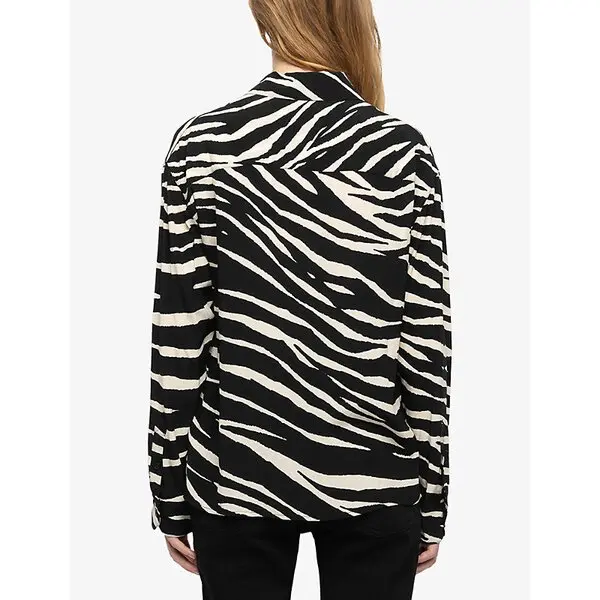 Zadig&Voltaire Tyrica Zebra-print Long-sleeve Satin Shirt - Black