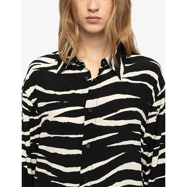 Zadig&Voltaire Tyrica Zebra-print Long-sleeve Satin Shirt - Black