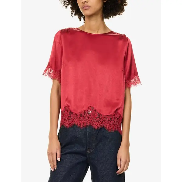 Rails Sonora Lace-trim Satin Top - Crimson