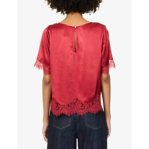 Rails Sonora Lace-trim Satin Top - Crimson