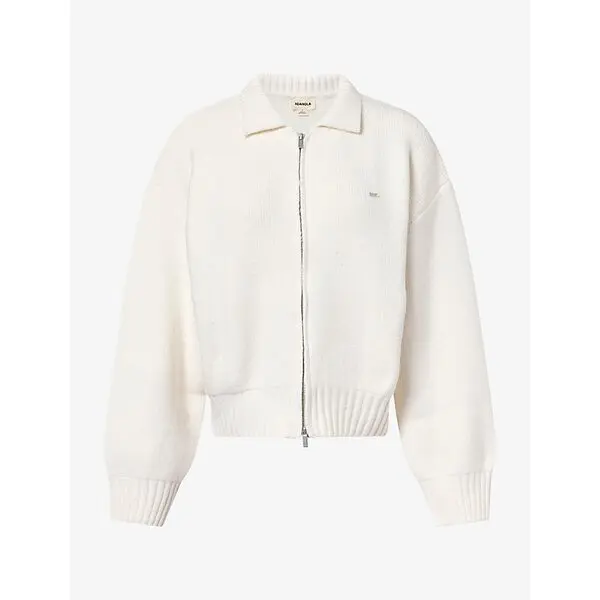 ADANOLA Logo-embroidered Collared Cotton-knit Bomber Jacket