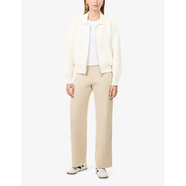 ADANOLA Logo-embroidered Collared Cotton-knit Bomber Jacket