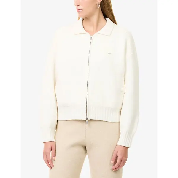 ADANOLA Logo-embroidered Collared Cotton-knit Bomber Jacket