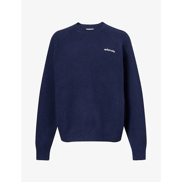 ADANOLA Embroidered-logo Oversize Cotton-knit Jumper - Navy