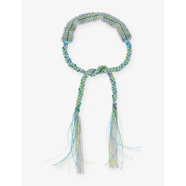 LA MAISON COUTURE Assya London Ibiza Sterling-silver And Silk Tie Bracelet - Turquoise