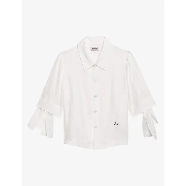 Zadig&Voltaire Telmy Brand-embroidered Short-sleeve Silk Shirt