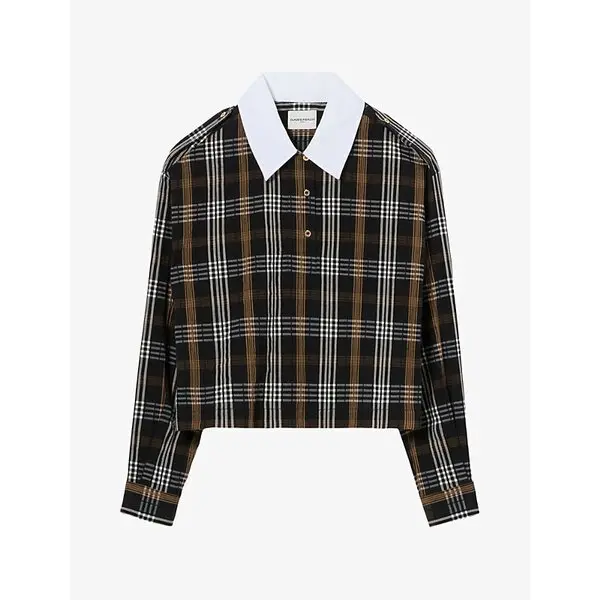 Claudie Pierlot Collared Check-print Stretch Cotton-blend Blouse