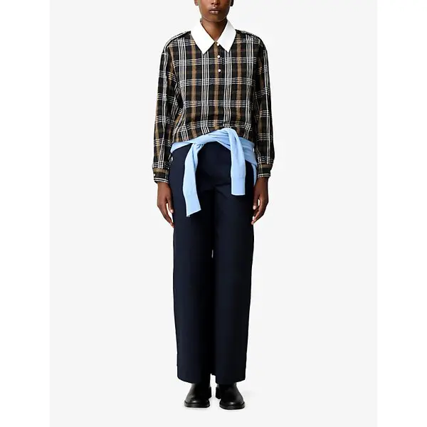 Claudie Pierlot Collared Check-print Stretch Cotton-blend Blouse