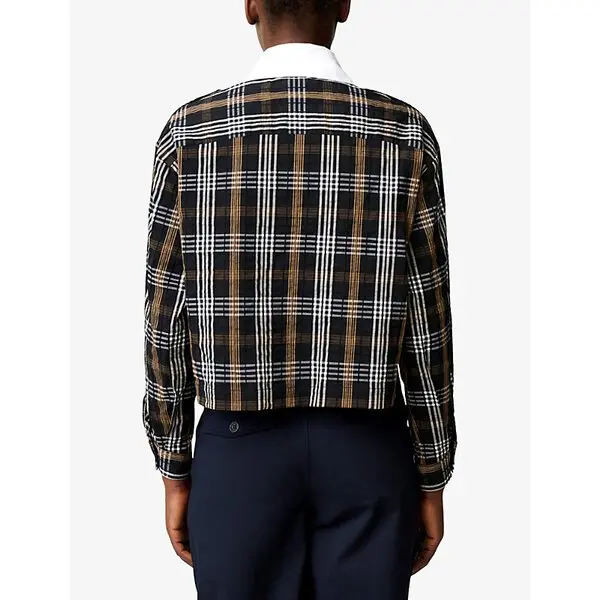 Claudie Pierlot Collared Check-print Stretch Cotton-blend Blouse