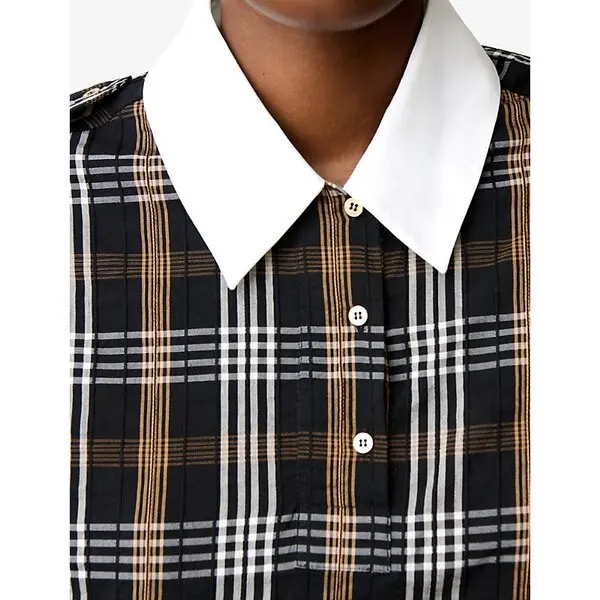 Claudie Pierlot Collared Check-print Stretch Cotton-blend Blouse