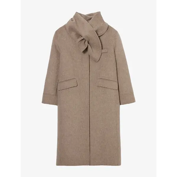 Claudie Pierlot Removable-scarf Wool-blend Coat - Beige
