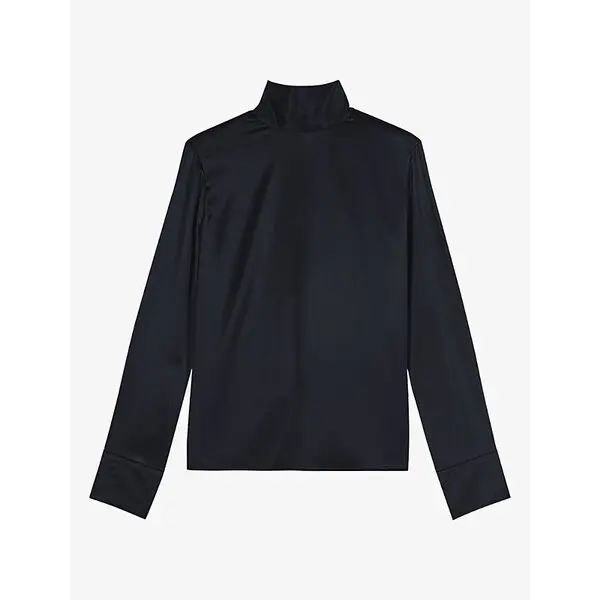 Maje High-neck Long-sleeve Satin Top