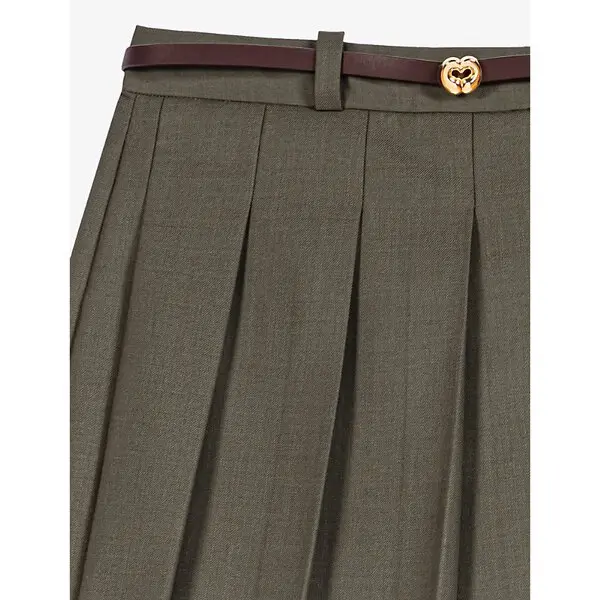 Maje Pleated Belted-waist Stretch Wool-blend Mini Skirt