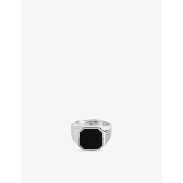 NINETWOFIVE Naim Sterling- And Onyx Signet Ring