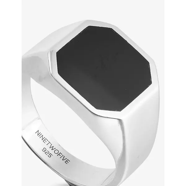 NINETWOFIVE Naim Sterling- And Onyx Signet Ring