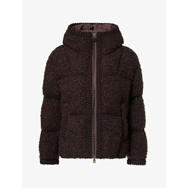 Moncler Cristallin Hooded Bouclé Wool-blend Down Jacket - Brown