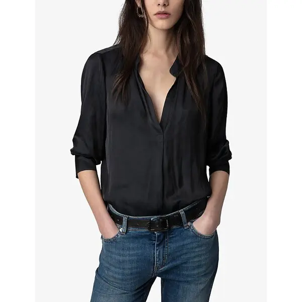 Zadig&Voltaire Tink Open-collar Satin Blouse - Noir
