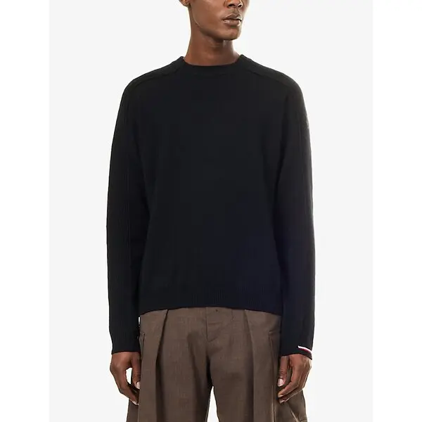 Moncler Striped-trim Wool Jumper - Black