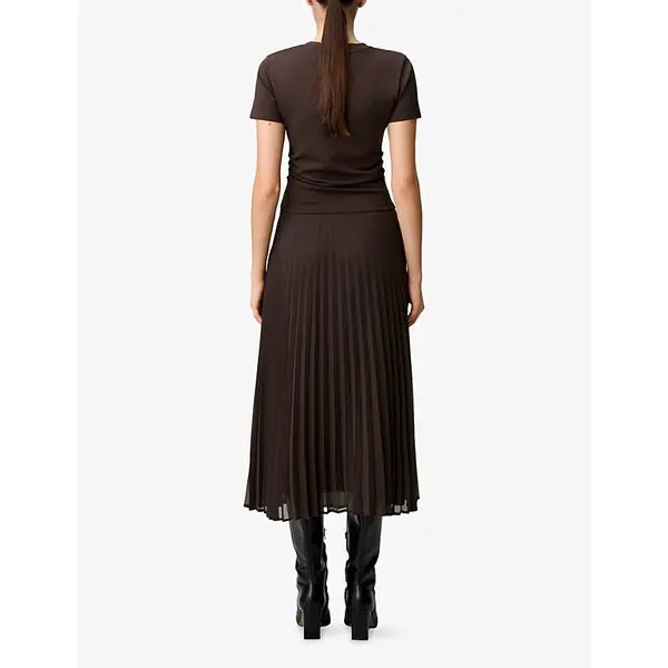 Claudie Pierlot Pleated Semi-sheer Jersey Midi Dress - Chocolate
