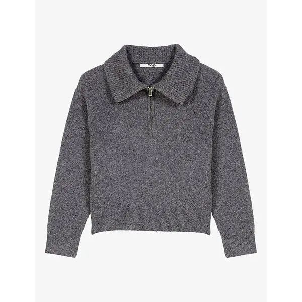 Maje Zip-neck Regular-fit Yak-blend Jumper