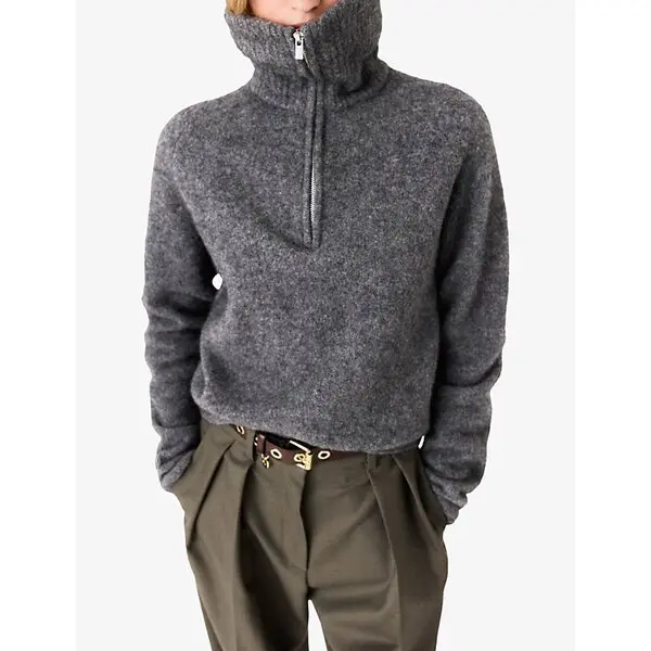 Maje Zip-neck Regular-fit Yak-blend Jumper