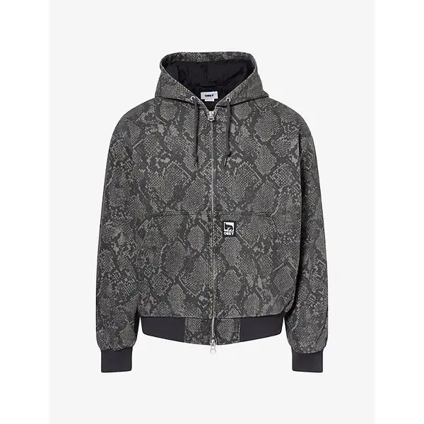 Obey Glen Snake-print Zip Up Cotton Jacket - Grey Snake