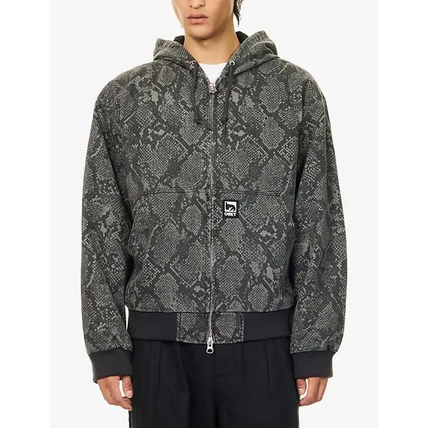 Obey Glen Snake-print Zip Up Cotton Jacket