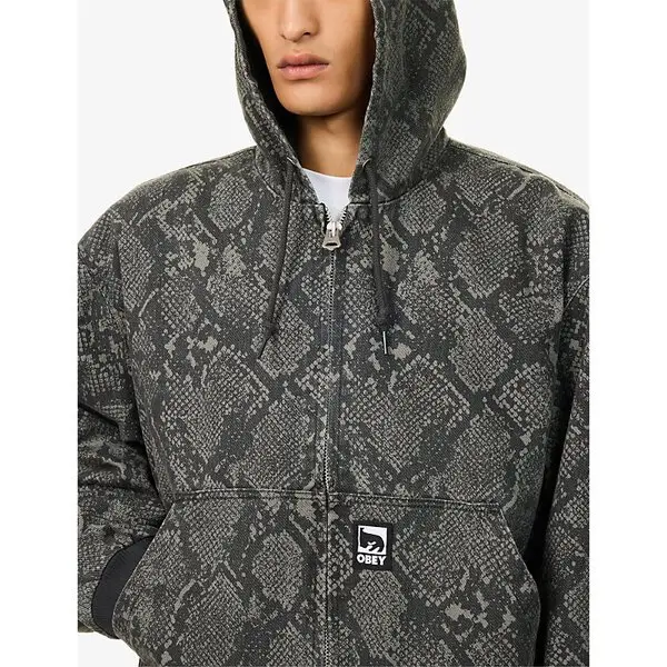 Obey Glen Snake-print Zip Up Cotton Jacket