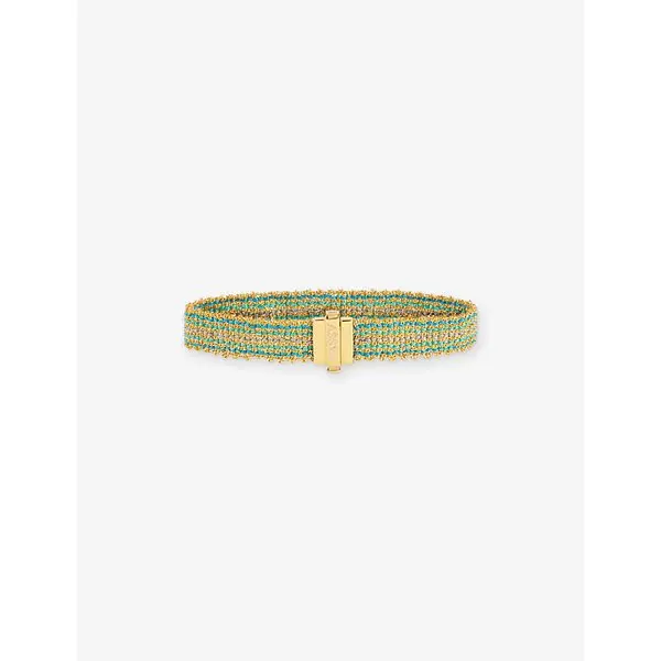 LA MAISON COUTURE Assya London Ibiza Clasp 18ct Gold Vermeil, Silver And Silk Bracelet - Turquoise