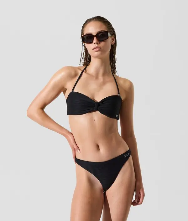 Karl Lagerfeld Ribbed Bandeau Bikini Top - Black