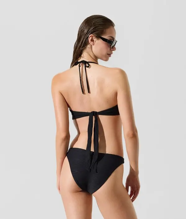Karl Lagerfeld Ribbed Bandeau Bikini Top - Black