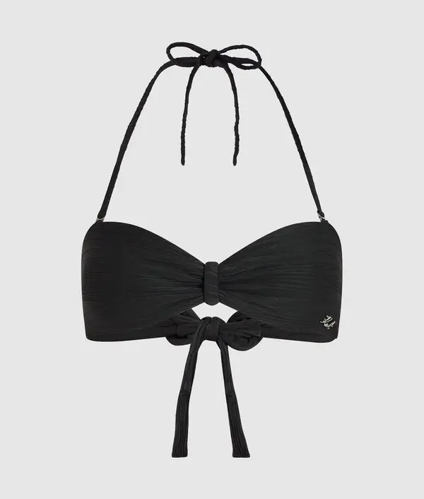 Karl Lagerfeld Ribbed Bandeau Bikini Top - Black