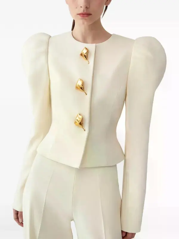 Carolina Herrera Puff-sleeve Calla Lily-button Jacket