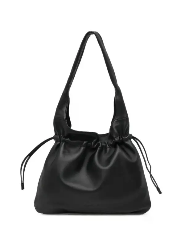 AGNES B. Sheepskin Drawstring Shoulder Tote Bag - Black