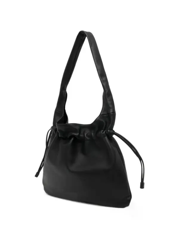 AGNES B. Sheepskin Drawstring Shoulder Tote Bag - Black