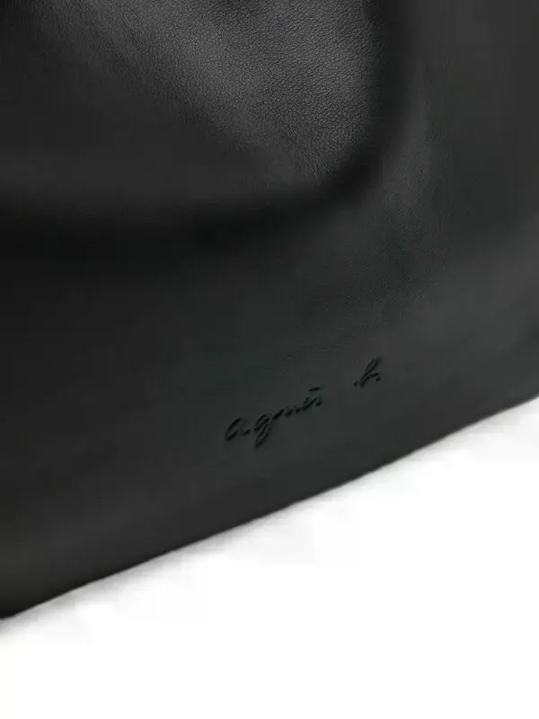 AGNES B. Sheepskin Drawstring Shoulder Tote Bag - Black