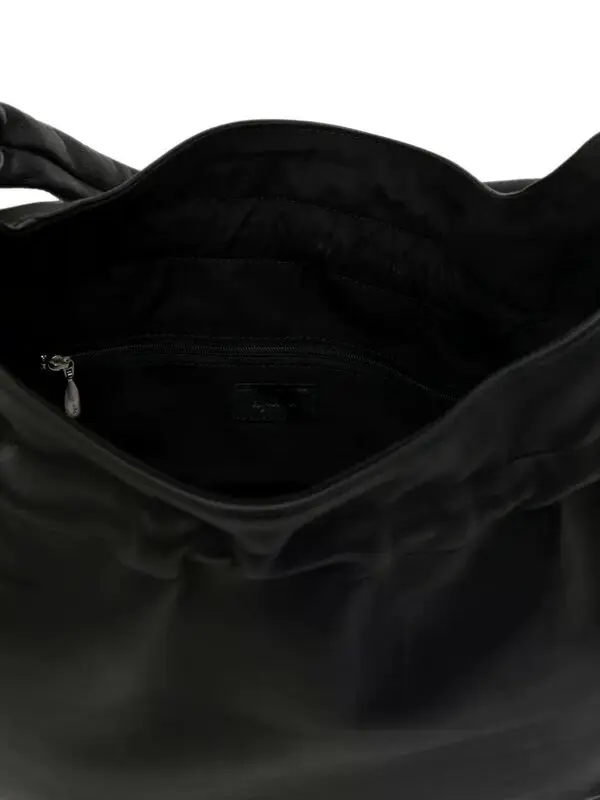 AGNES B. Sheepskin Drawstring Shoulder Tote Bag - Black