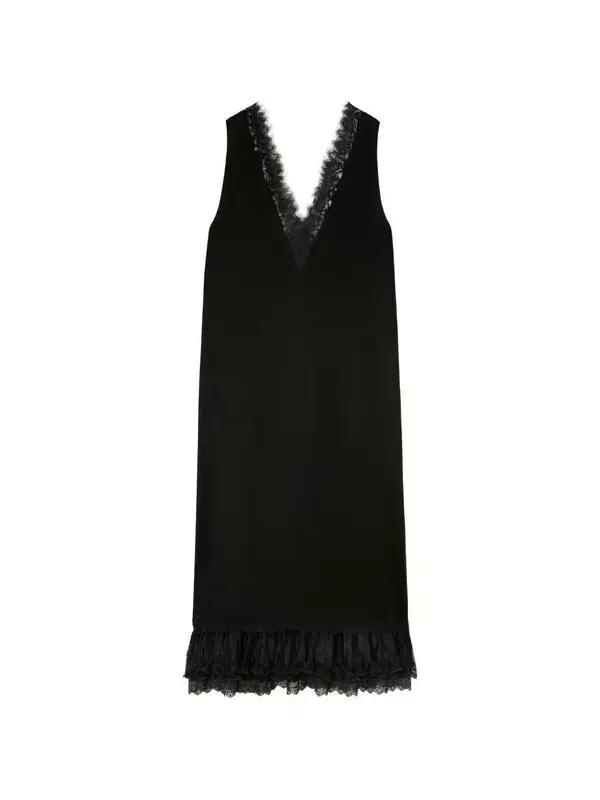 GANNI Long Dress In Lace Satin - Black