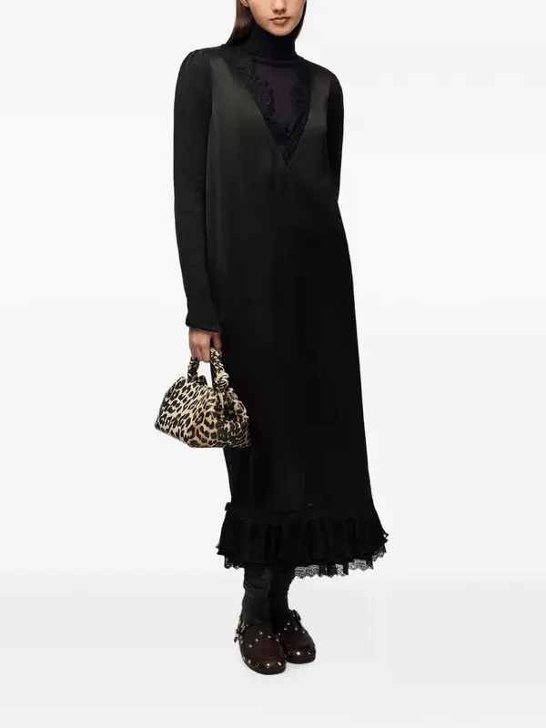 GANNI Long Dress In Lace Satin