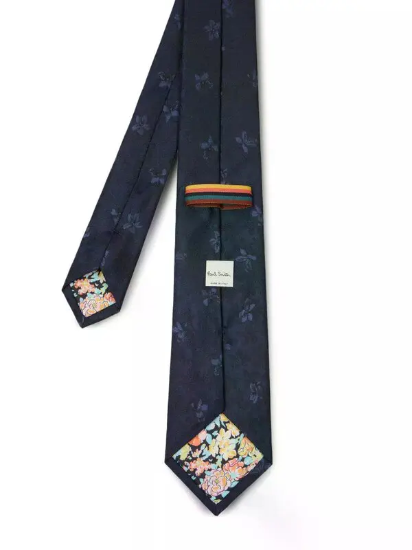 Paul Smith Navy Tonal Floral Silk Tie