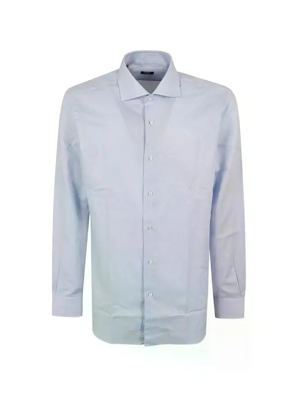 BARBA NAPOLI Piqué-weave Long-sleeved Shirt - Blue