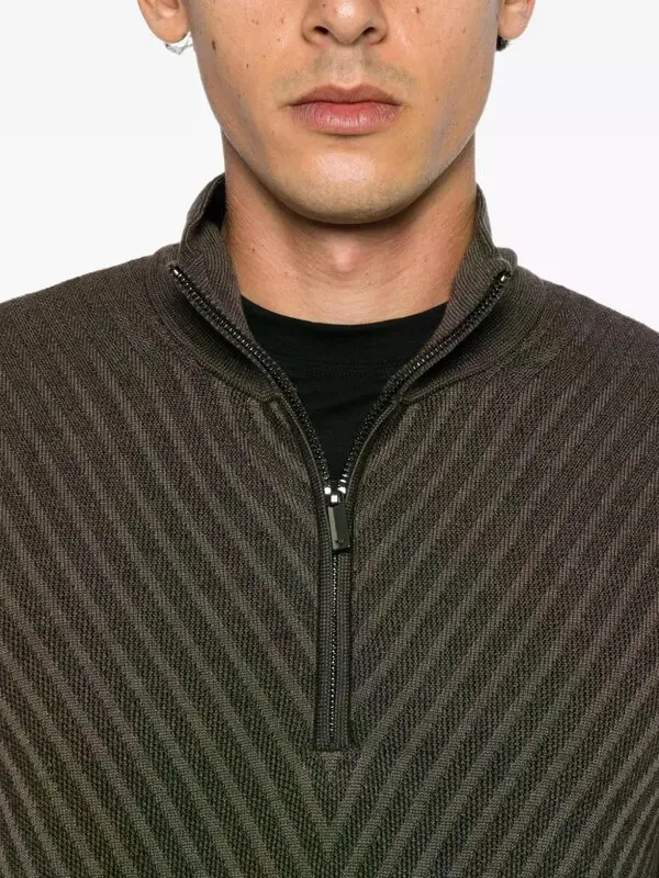 Emporio Armani Chevron-knit Quarter-zip Sweater