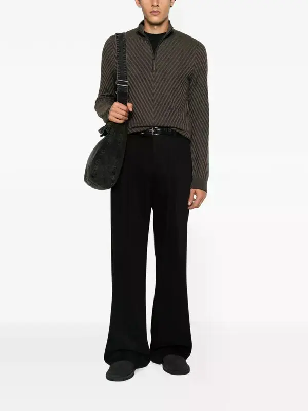 Emporio Armani Partial Zip Sweater In Processed Virgin Wool Signature Capsule - Brown