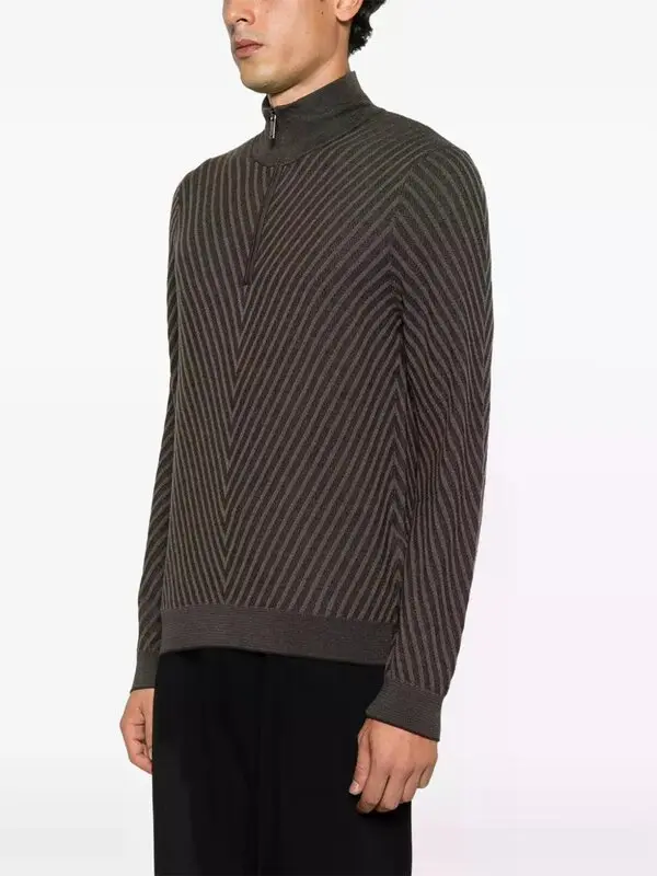 Emporio Armani Partial Zip Sweater In Processed Virgin Wool Signature Capsule - Brown