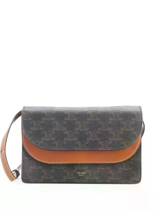 Celine Wallet On Strap Triomphe Coated Canvas Crossbody Bag - Brown
