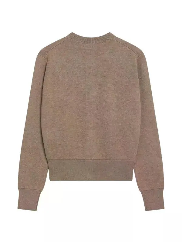 AMI Paris Beige Crewneck Wool Cardigan With De Coeur