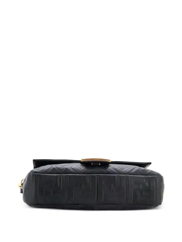 Fendi Baguette Nm Bag Zucca Embossed Leather Medium Crossbody Bag